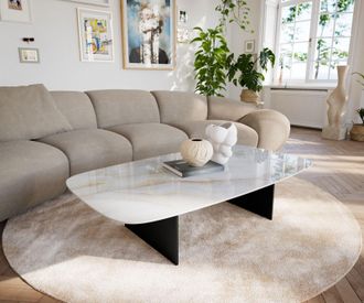 DELIFE Couchtisch Edge Boot 135x80 cm Keramik Onyx Pearl Salto Metall Schwarz, Couchtische