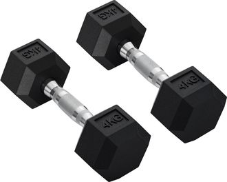 HOMCOM Hexagon Hanteln, 2er Set Hanteln mit ger&auml;ndeltem Griff, Kurzhantelset aus Gusseisen, 2 x 4 kg, Kurzhanteln f&uuml;r M&auml;nner Frauen, Zuhause, Fitnessstudio, 