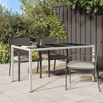vidaXL Vidaxl - Table de jardin 150x90x75 cm Verre tremp&eacute;/r&eacute;sine tress&eacute;e Blanc