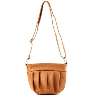 modamoda.de T191 Damen Leder Umhängetasche Schultertasche Klein handmade in Italy, Farbe:Dunkelcamel