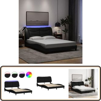 vidaXL Bettgestell mit led ohne Matratze Schwarz 140x200 cm Stoff - Bettsystem - Doppelbett - Boxspringbetten - Schlafzimmermöbel - led Beleuchtung