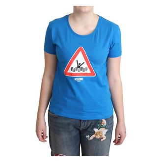 Moschino Femme, Tops, Bleu, Taille: 42 FR Tee-shirt en coton bleu avec graphique triangle