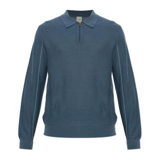 Paul Smith Woll-Polo mit langen &Auml;rmeln - - Knitwear - Herren - Blau - L
