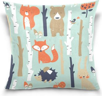 Linomo Kissenbezug 50x50 cm, Süß Fuchs Bär Eichhörnchen Hase Dekorative Kissenbezug Kissenhülle für Couch Sofa Bett Hause
