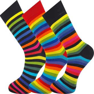 MySocks Extra Feine Baumwolle, Nahtlose Zehenpartie, Gestreifte Socken 3 Paare des dunklen Regenbogens 37-41