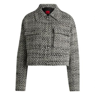 HUGO BOSS Silberfarbene Details Cropped Boucl&eacute;-Jacke - - Knitwear - Damen - Grau - M