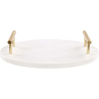 Beliani Plateau de Service Moderne en Marbre avec Poign&eacute;es Accessoire Maison Blanc et Dor&eacute; Argos