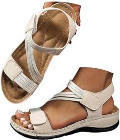 Generic Sandales orthop&eacute;diques compens&eacute;es avec soutien de la vo&ucirc;te plantaire pour femme - Chaussures de marche confortables &agrave; bout ouvert - Sangle de cheville