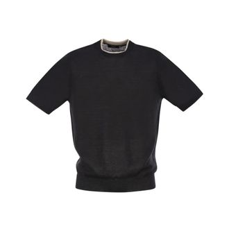 PESERICO Homme, Tops, Bleu, Taille: L T-shirt en fil de coton et lin