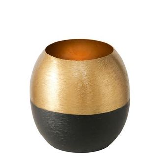 Boltze Boltze Teelichthalter Anelo (Leuchter in Schwarz & Gold, Lackierter Eisen, Rund, 9 x 9 x 9,5 cm Kerzenhalter) 2051985