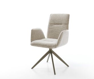 DELIFE Drehstuhl Vinja-Flex Webstoff Soft Beige Kreuzgestell breit Effektfinish Titan 360&deg; drehbar Wippfunktion, Esszimmerst&uuml;hle