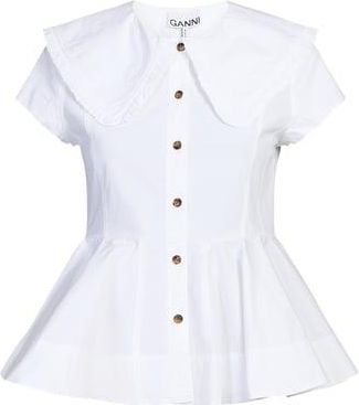 Ganni Chemise col volant&eacute; &agrave; manches courtes en coton m&eacute;lang&eacute;