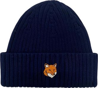 Maison Kitsun&eacute; unisex, Accessoires, Bleu, Taille: ONE Size Fox Head Beanie