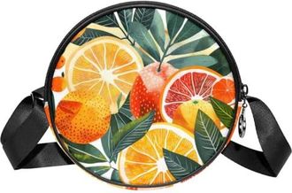 Generic Petit sac &agrave; bandouli&egrave;re circulaire pour femme, motif feuilles oranges, sac &agrave; dos &agrave; bandouli&egrave;re avec fermeture &eacute;clair, bretelles r&eacute;glables, sac &agrave; main 