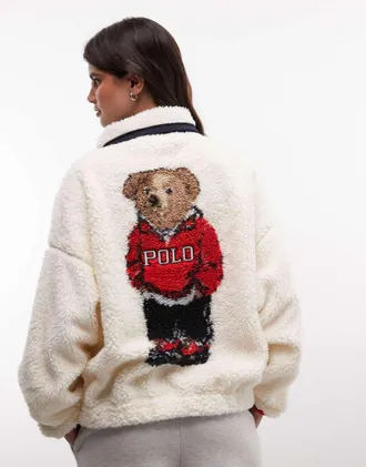 Polo Ralph Lauren sweat-shirt en polaire imitation peau de mouton ours en &eacute;cru-Blanc