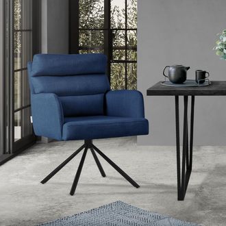 ML Design ML-Design Esszimmerstuhl drehbar Dunkelblau, Wohnzimmerstuhl mit Armlehne & R&uuml;ckenlehne, Drehstuhl Auto-Position, Polsterstuhl mit Polyesterbezug, abn