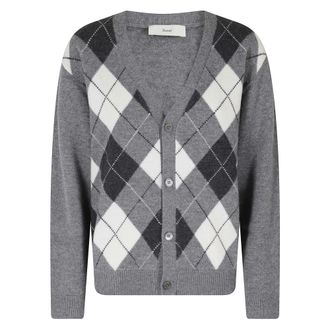 Dunst Cardigan &agrave; motif argyle et col en V - Femme - Pulls - Gris - Taille: 38 FR