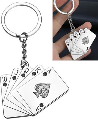 Roar Porte-clés cartes de poker avec 5 cartes à jouer noires - Accessoire idéal pour les fans de poker et comme cadeau, argenté, taille unique