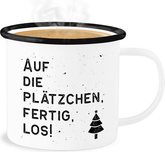 Shirtracer Emaille Becher Blechbecher - Weihnachtstasse Tasse - Auf die Pl&auml;tzchen Fertig Los Geschenk Backen Geschenk Weihnachten I Backliebhaber Geschenke Hobby