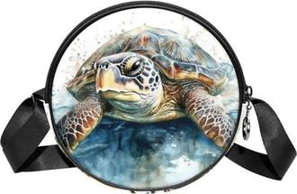 Generic Sac &agrave; bandouli&egrave;re rond pour femme, petit sac &agrave; bandouli&egrave;re motif tortue de mer, sac &agrave; dos avec fermeture &eacute;clair, bretelles r&eacute;glables, sac &agrave; main rond 