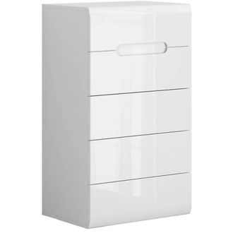 PEGANE Commode Chiffonnier &agrave; 5 tiroirs, coloris Blanc/Blanc haute brillance - Longueur 60 x Profondeur 41 x Hauteur 104 cm