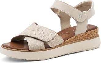 Tamaris Comfort Damen Sandalen flach aus Leder mit Klettverschluss, Beige (Ivory), 37 EU