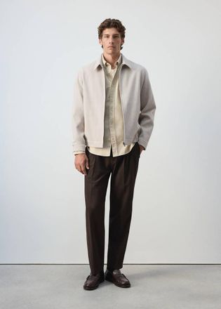 Mango Veste en drap &agrave; fermeture &eacute;clair beige - Homme - XXL - MANGO MAN