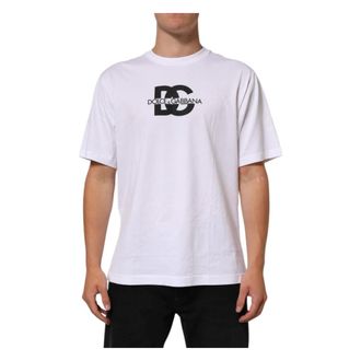 Dolce & Gabbana Homme, Tops, Blanc, Taille: M T-shirt &agrave; Manches Courtes et Col Rond