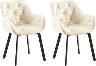Clp Esszimmerstühle 2er Set ergonomisch Antigo, Armlehne gepolstert, 180° Drehfunktion, schwarzer Samtbezug, Küchenstuhl mit Metallgestell, Farbe:Creme