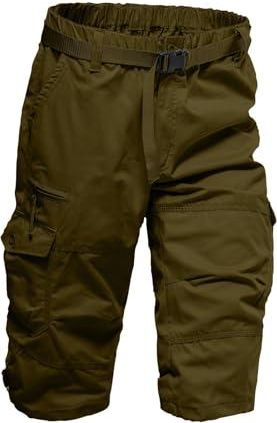 Generic Short cargo extensible 3/4 pour homme, taille &eacute;lastique, pantalon court dext&eacute;rieur avec poches zipp&eacute;es, short d&eacute;contract&eacute; 3/4 pour homme, pantalon cou
