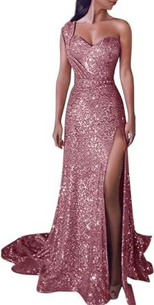 Generic Robe de f&ecirc;te sexy pour femme - Robe de bal pour femme - Robe &eacute;l&eacute;gante &agrave; paillettes - Taille 48 - Robe classique formelle &eacute;l&eacute;gante - Robe fronc&eacute;e &agrave; fen