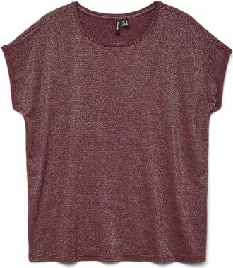 Vero Moda T-Shirt Brillant &agrave; col Rond et Manches Courtes pour Femme - Style Quotidien Basique, Pourpre, XS