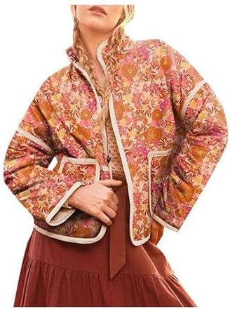 Generic Vestes pour femmes 2026 Veste imprim&eacute;e couleur bloqu&eacute;e &agrave; la mode hiver avec capuche, jaune, S