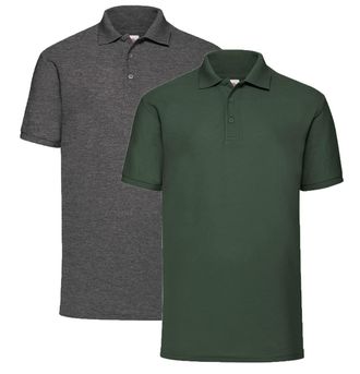 Fruit Of The Loom 2er Pique Poloshirt Herren Polo M L XL XXL 3XL 4XL 5XL HLKauf-Block (XXL, Dark Heather/Flaschengr&uuml;n & 1x HLKauf-Block)