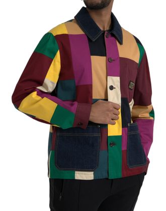 Dolce & Gabbana Mens Multicolor Patchwork Cotton Collared Jacket Elastane Clothing