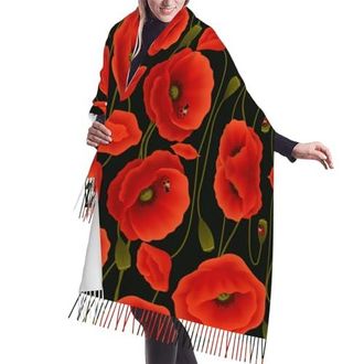 Generic Foulard Echarpe Unisexe Foulard Femme Imprim&eacute; de coquelicots L&eacute;ger Ch&acirc;le pour No&euml;l Homme Mariage 68x196cm