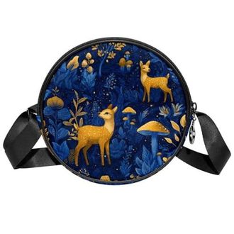 Generic Sac &agrave; bandouli&egrave;re Circle pour femme, petit sac &agrave; bandouli&egrave;re bleu dor&eacute; avec fermeture &eacute;clair, bretelles r&eacute;glables, sac &agrave; main rond d&eacute;contract&eacute; pour fe