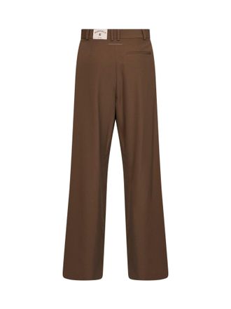 Maison Margiela Womens Trousers Pleated Wool-Blend Brown Polyester