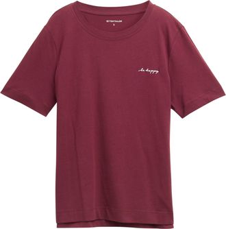 Tom Tailor Damen 1048083 Basic T-Shirt mit Herz-Print, 35736-Deep Wine Red, M