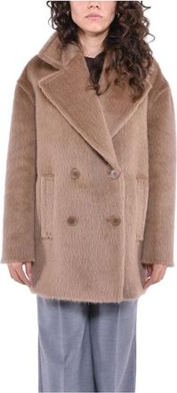 Max Mara Femme, Manteaux, Brun, Taille: 38 FR Manteau Court en Alpaga avec Col Revers