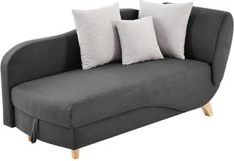 Vente-Unique M&eacute;ridienne Gauche Convertible en Tissu Anthracite avec Coffre de Rangement Penelope