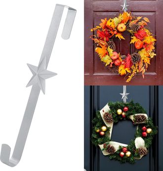 Generic Kranzaufh&auml;nger f&uuml;r die Haust&uuml;r, 38 cm, verdicktes Metall &uuml;ber der T&uuml;r, Kranzaufh&auml;nger (Silber-Stern)