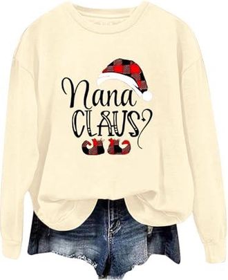 Generic 2026 Sweat à capuche à manches longues et col rond pour femme Imprimé de Noël, jaune clair, 3XL