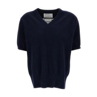 Extreme Cashmere Kurzarm-Strickpullover mit V-Ausschnitt - - Knitwear - Damen - Blau - ONE SIZE