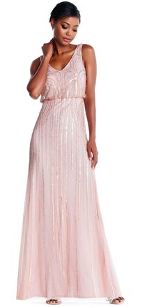 Adrianna Papell Damen Blsn Beaded Art Nouveau Kleid, Blush, 42