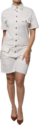 Please Combinaison-short &agrave; manches courtes boutonn&eacute;e - Femme - Combinaisons et Ensembles - Blanc - Taille: 36 FR