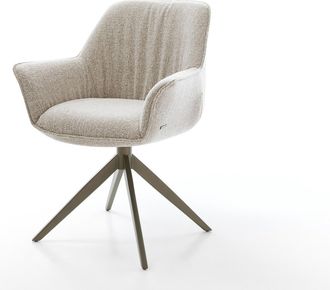 DELIFE Drehstuhl Keila-Flex mit Armlehnen Webstoff Soft Beige Kreuzgestell breit Effektfinish Titan 360&deg; drehbar Wippfunktion, Esszimmerst&uuml;hle