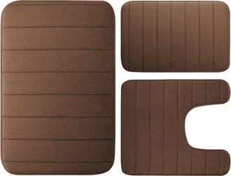 Generic Samt-Memory-Schaum-Badezimmerteppich, 3er-Set, wasserabsorbierend, rutschfest, extra weich(Brown)