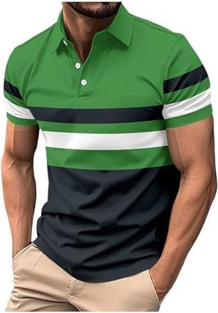 Generic Polo &agrave; manches courtes pour homme - &Eacute;t&eacute; d&eacute;contract&eacute; - Patchwork - Ray&eacute; - Chemises de vacances, vert, XXL