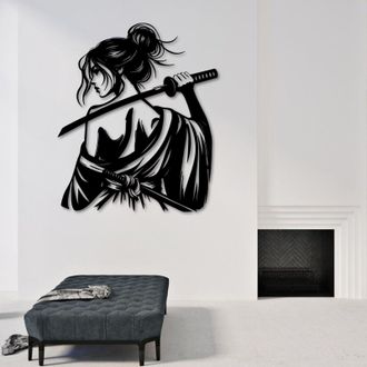 Generic Moderne minimalistische Wanddekoration aus Metall: Samurai-Frau, japanische Samurai-Dekoration, Japanisches Schwert f&uuml;r Wohnzimmer, Schlafzimmer, Teer